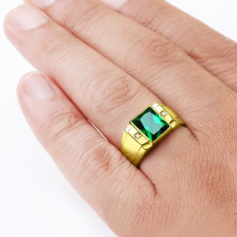 Green stone gold ring for male store