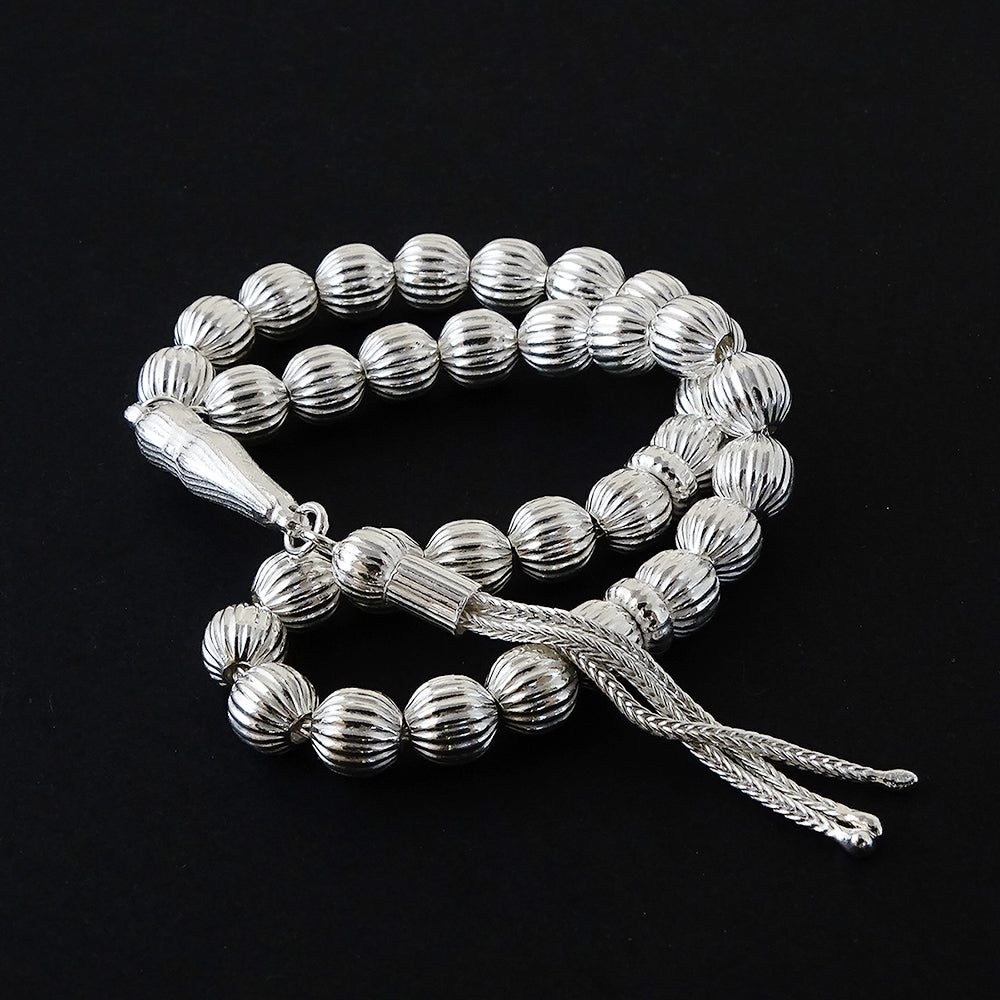 925 SILVER Islamic Prayer Rosary Round Bead Tesbih Muslim Misbaha مسبح ...