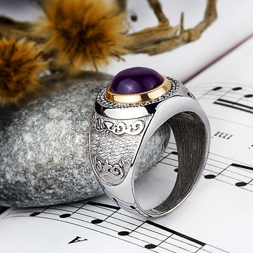 Natural Amethyst Gemstone Big Men's Ring in 925 Sterling Silver – J F M