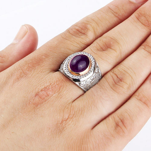Natural Amethyst Gemstone Big Men's Ring in 925 Sterling Silver – J F M