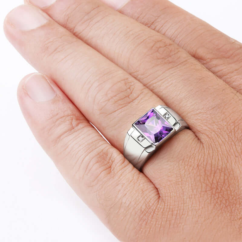 Men's Birthstone Ring with 2 Diamonds in 925 Sterling Silver | JFM – J F M