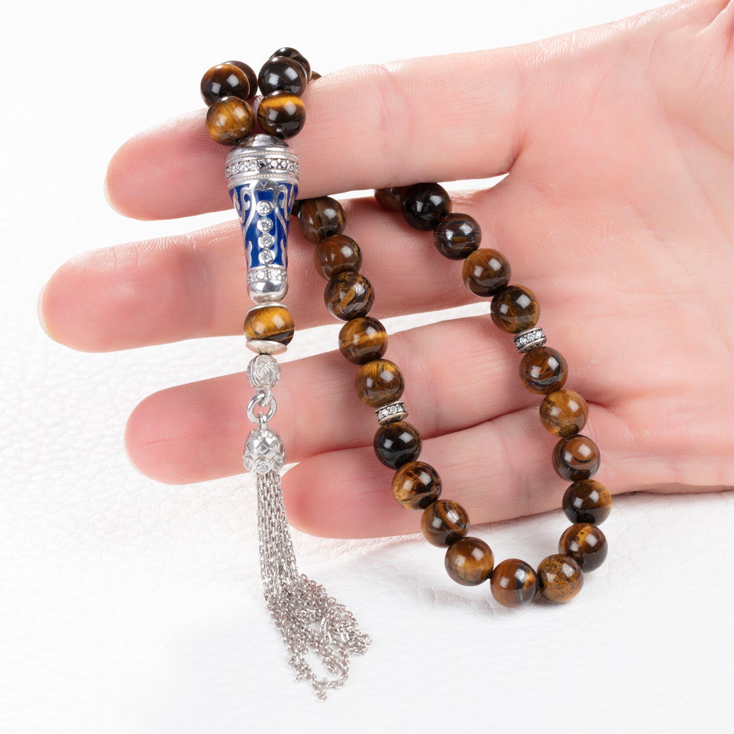 Tigers eye Tasbih 925 STERLING SILVER Muslim 33 Prayer Beads Islamic R ...