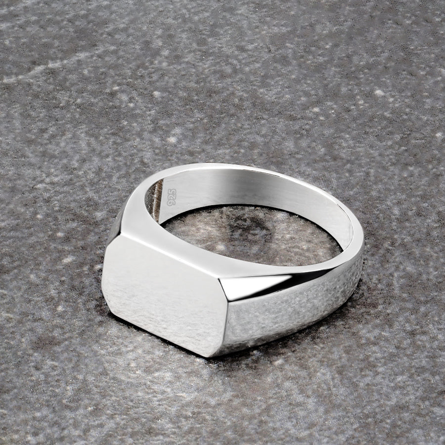 Long Rectangle Plain Flat Signet Ring for Man in 925 Sterling Silver ...