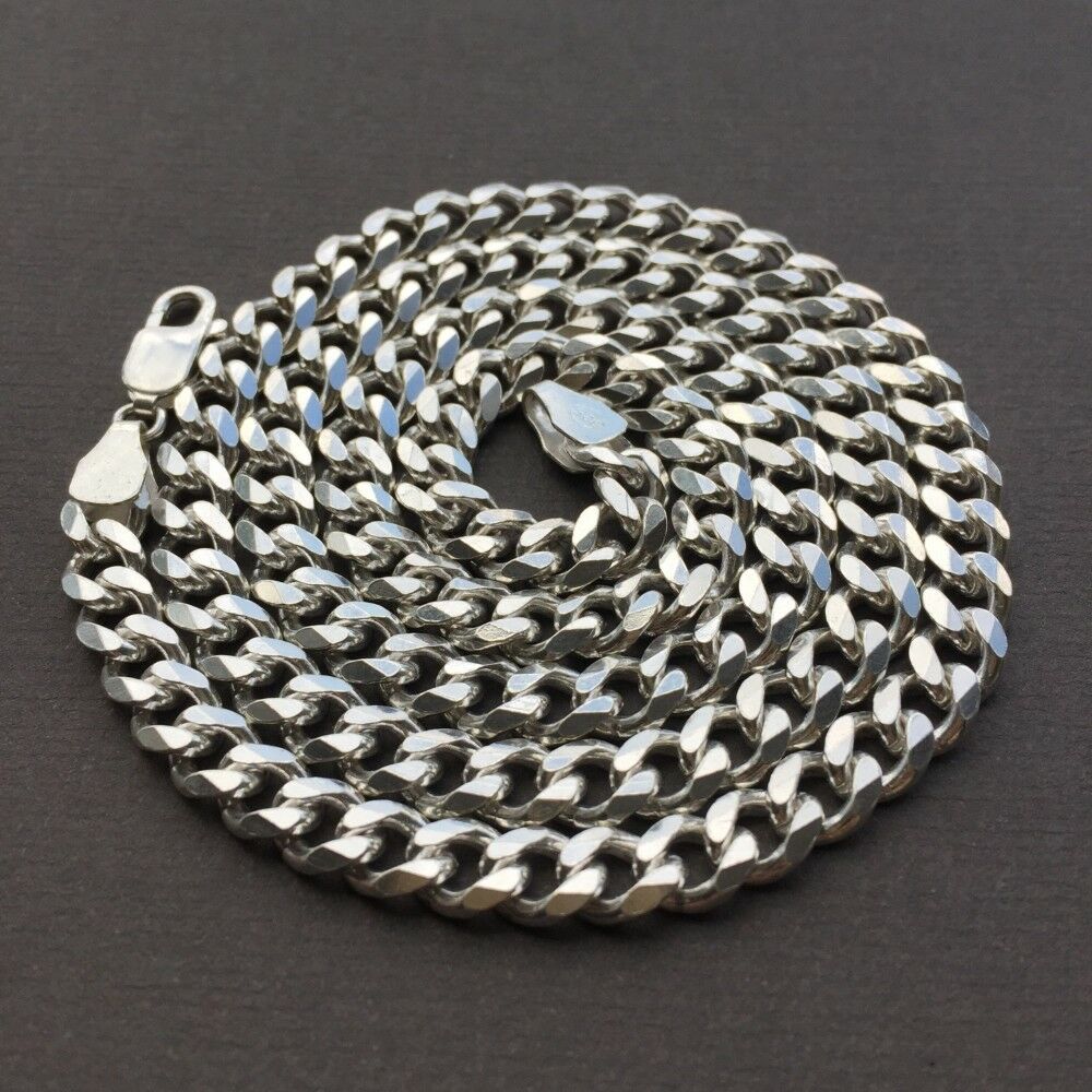 7mm Mens Curb Cuban Link Chain Necklace Pendant 925 Sterling Silver 56 ...