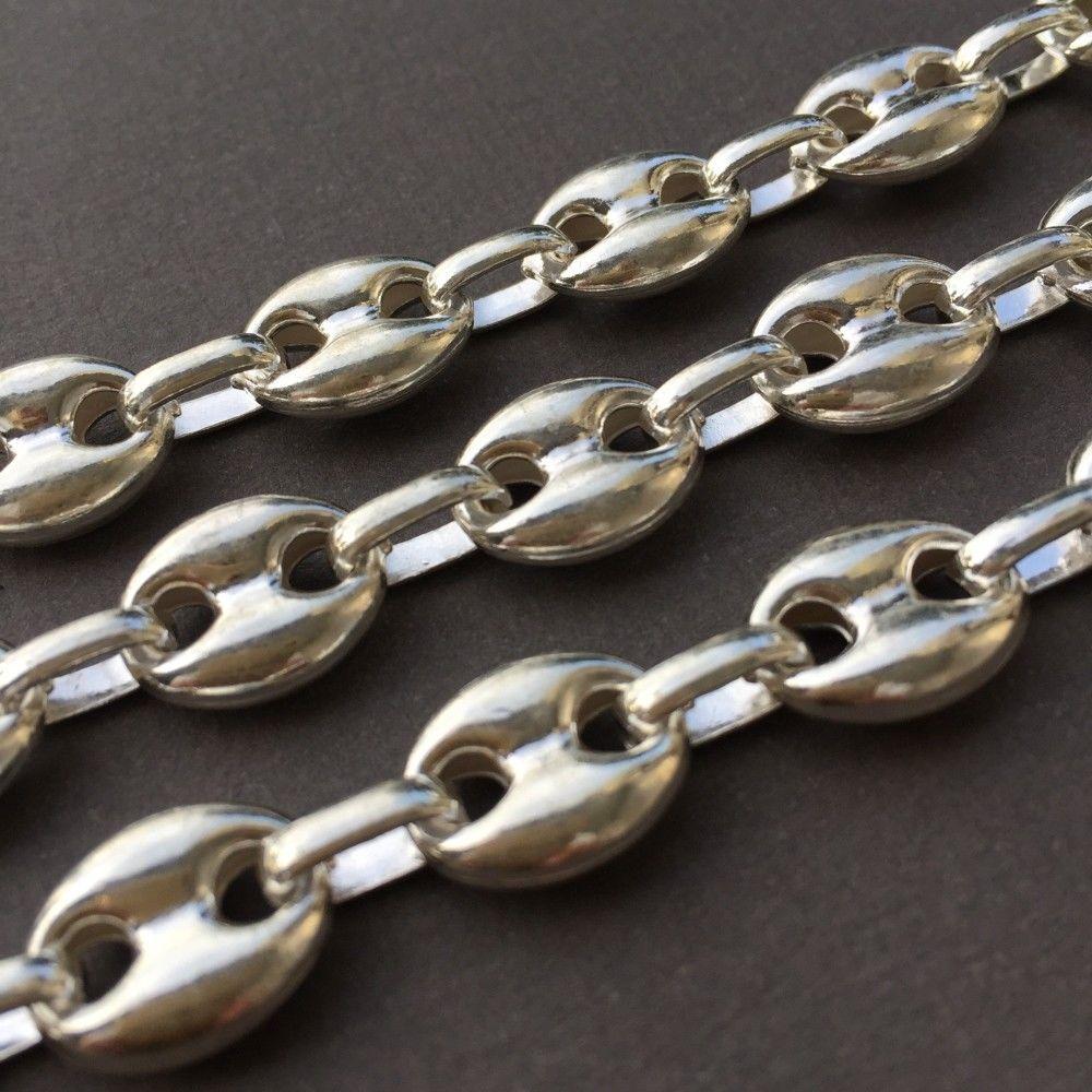 Mens Mariner Puffed Link Chain Necklaces 12mm 42GR 925 Silver Sterling ...