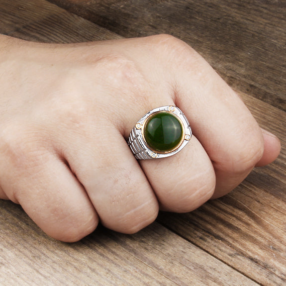 Men's Watch Band Ring in Silver with 4 Genuine Diamonds & Agate | JFM ...