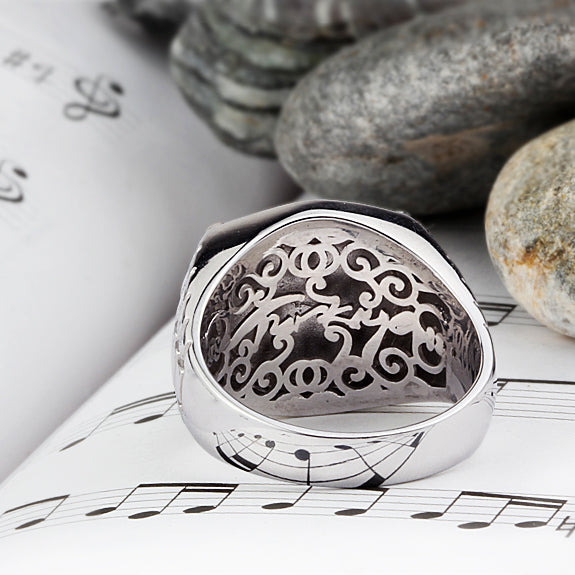 Men's Watch Band Ring in Silver with 4 Genuine Diamonds & Agate | JFM ...