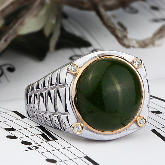 Men's Watch Band Ring in Silver with 4 Genuine Diamonds & Agate | JFM ...